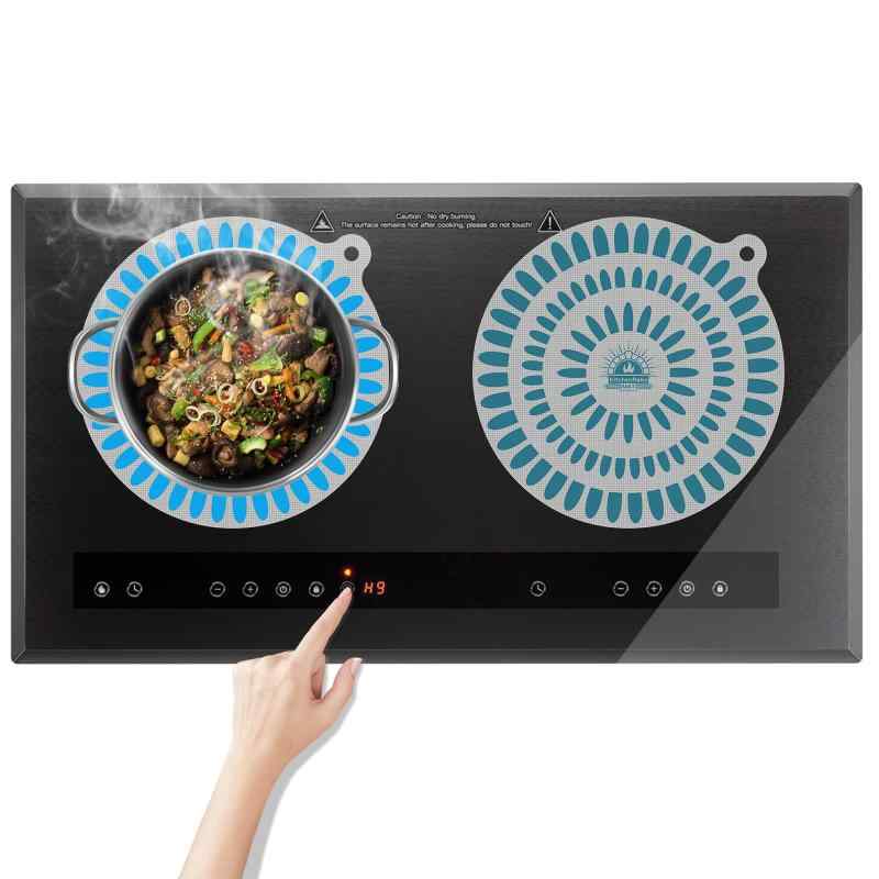 KR KITCHENRAKU ihマット ihクッキングヒーターマット 温度変化により色が変わる 24cm 1枚 滑り止め 夏っぽい 傷防止 シリコンマット 断熱パッド【柄がよい夏っぽい 】柄がシンプルで品が良く、半透明で、柄がブルーなので...