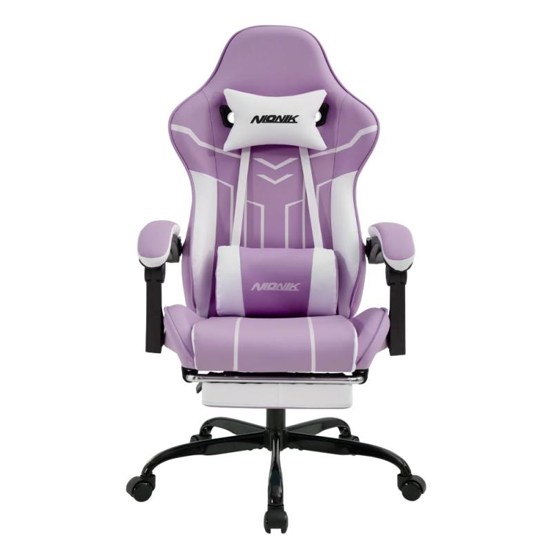 NIONIK ゲーミングチェア オットマン付き 幅広座面 オフェスチェア 連動ひじ掛け ハイバック gaming chair ゲーム用 チェア PCチェア 多機能 135°リクライニング PCゲーミングチェア 静音キャスタ【広々とした座面で...
