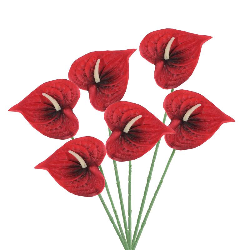 PATIKIL 13" 人工アンスリウムリリーの花 6個セット 永久花フラワーアレンジメントブーケ ホームデコレーション 結婚式ウェディング 祭り パーティー用 ダークレッドカラー：ダークレッド；全長：33 cm / 13 インチ...