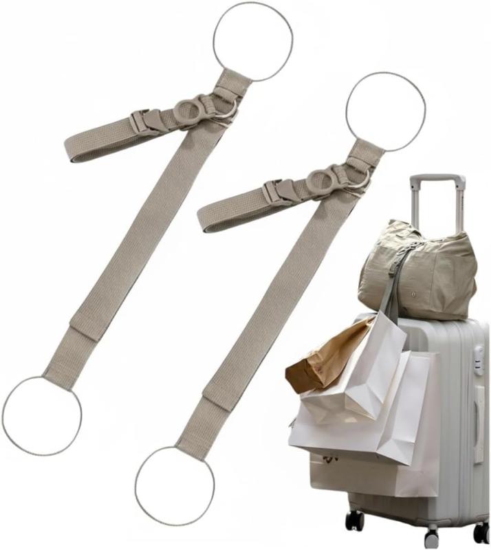 AIBOO スーツケースベルト 2本セット 荷物固定ベルト 調整可能 ずり落ち防止・荷崩れ防止 キャリーケース用バンド 両手解放 家族旅行・出張・空港で大活躍 小物掛けリング付き 2in1連結対応【2 本セット・長さ調整可能】短いベルト（最...