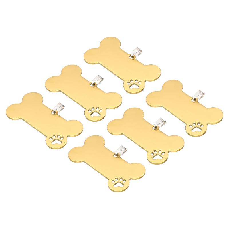 [PATIKIL] 6個のメタルスタンピング空白 空白の長方形スタンピングタグ犬の足の装飾ペンダントステンレススチールネームタグプレート50x28mmレーざー彫刻用 金トーン素材：304ステンレススチール；穴の直径：3.2mm / 0.13...