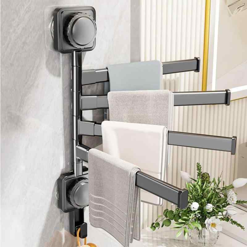 VOXILFE ふきん掛け 吸盤式 4本収納 キッチンクロス タオルハンガー タオルかけ 穴あけ不要 可動式 炭素鋼+ABS 30cm 折りたたみ式 壁掛け【革新的な吸盤デザイン】バスルームのタオルラックは先進的な吸盤技術を採用し、穴を開け...