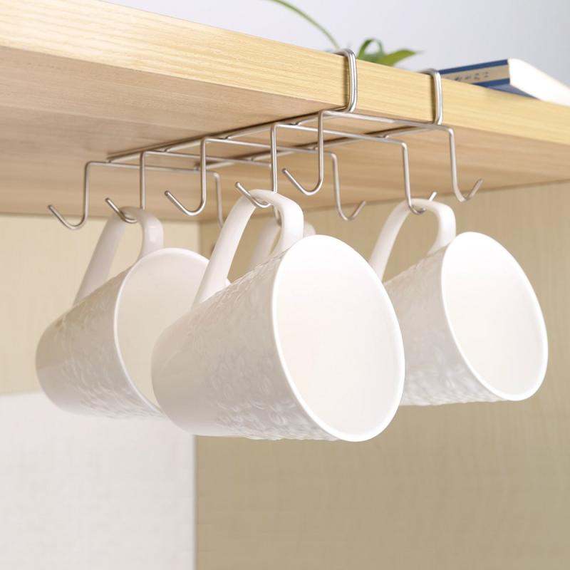 Wellbeingjp カップハンガー 戸棚下 ラック ステンレス製 食器棚収納 ティーセット10コップ 穴あけ・ネジ止め不要 キッチン収納ラック(幅16x長さ27.5x高さ7.5cm)☕【材質】304 ステンレス。空いたスペースを活用でき...