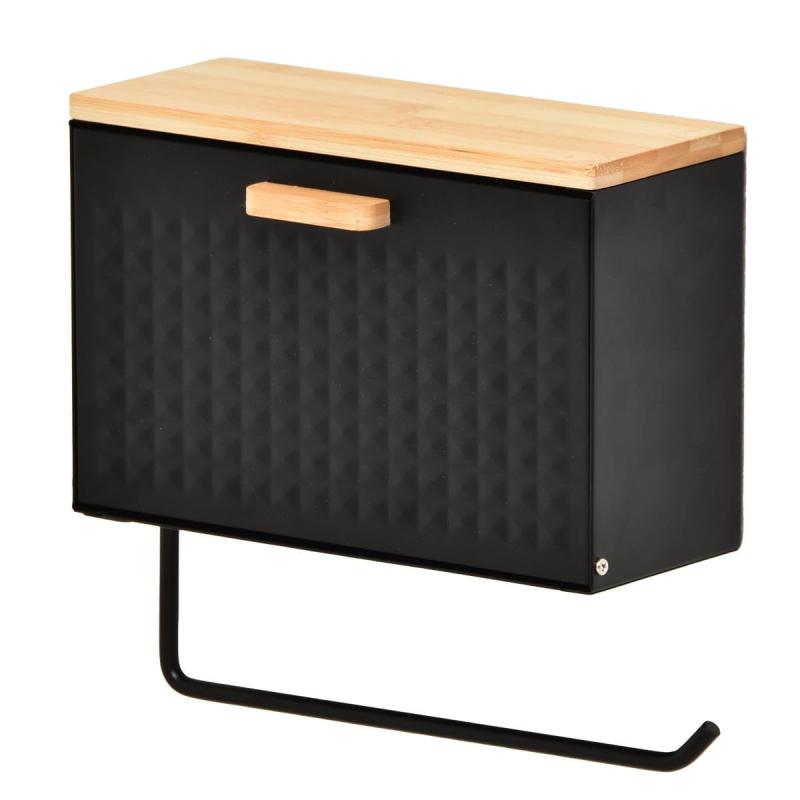 TREE マグネットマルチストッカー【ブラック】サイズ：幅275×奥行115×高さ245mm素材：【本体・扉・ペーパーホルダー】スチール(エポキシ粉体塗装) 【天板・取っ手】バンブー集成材(ラッカー塗装)重量：約 1.6 kg耐荷重：天板1...