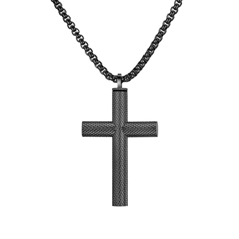 [Oidea] 十字架 骨壺 ネックレス メンズ クロス 遺灰用 手元供養 香水瓶ペンダント ステンレス メモリアル 開け可能 ブラック シンプル クラシック ゴシック アンティーク 魅力 お 袋付き【適用場合様々】普段使い、通勤、カジュア...