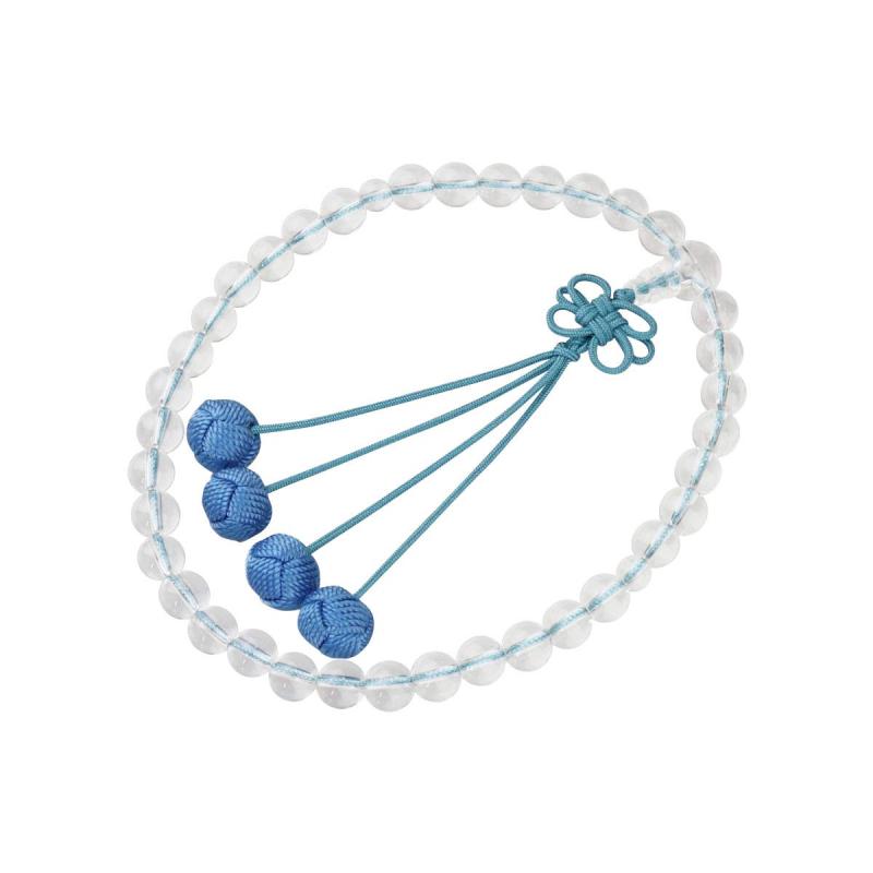 数珠 女性用 略式 京念珠 全宗派対応 本水晶 7mm 利久梵天 華結び 薄藍すべての宗派でお使い頂ける女性用略式数珠です。本水晶は優れた浄化作用があり、数珠に仕立てられる石の中でも特に人気の高い存在です。房は型崩れが少なく収納に大変便利な...