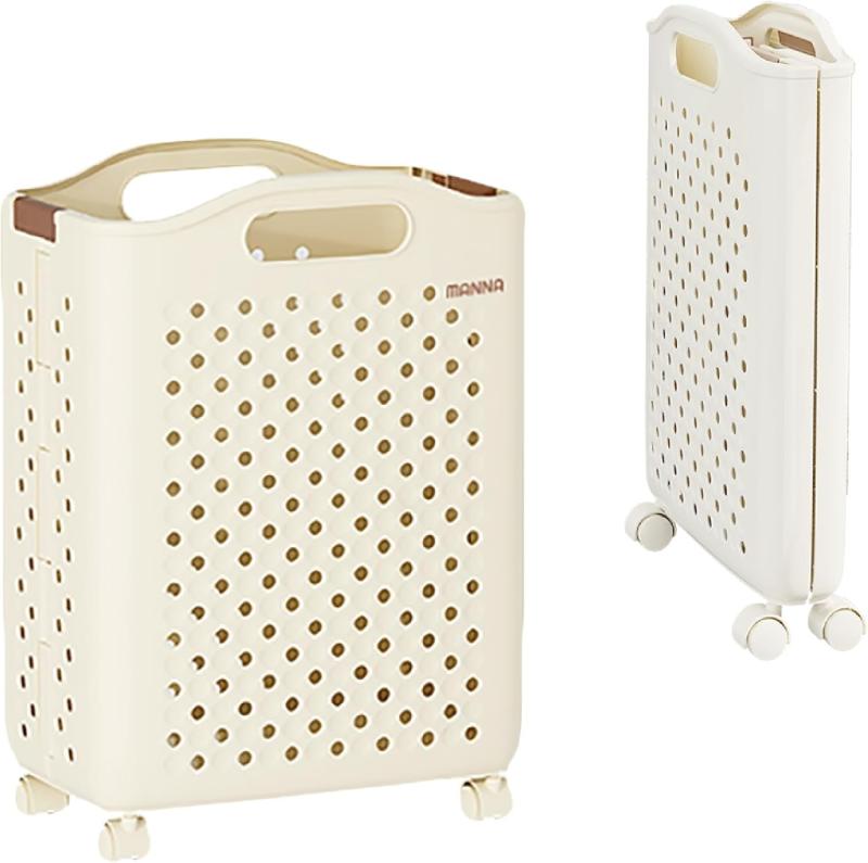 ランドリーバスケット 折りたたみ式 キャスター付き 3サイズ選べる 洗濯カゴ 大容量 スリム 一人暮らし～大家族対応折りたたみ設計: 使用しない時は薄さ10cmまでコンパクトに折りたためるスマートな収納バスケットサイズバリエーション: S・...