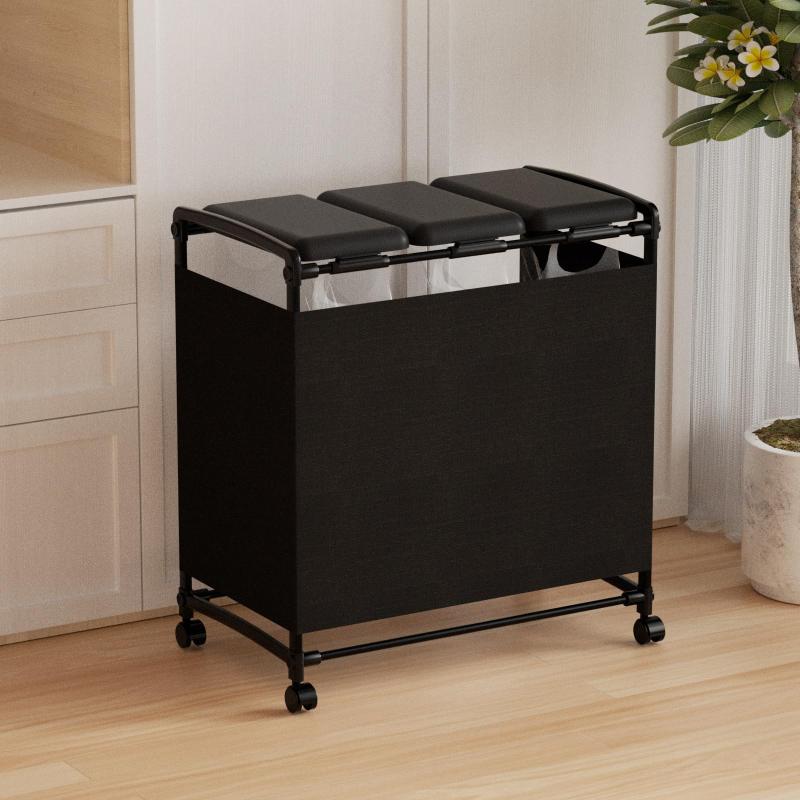 Brontier 大容量3分別ゴミ箱スタンド ゴミ箱 3分別×45L 135L大容量 キャスター付き 省スペース設計 ふた付き おしゃれ 袋見えない キッチン スリム 自宅 リビング ペットボトル 缶 収納 (ブラッ【大容量3分別・省スペー...