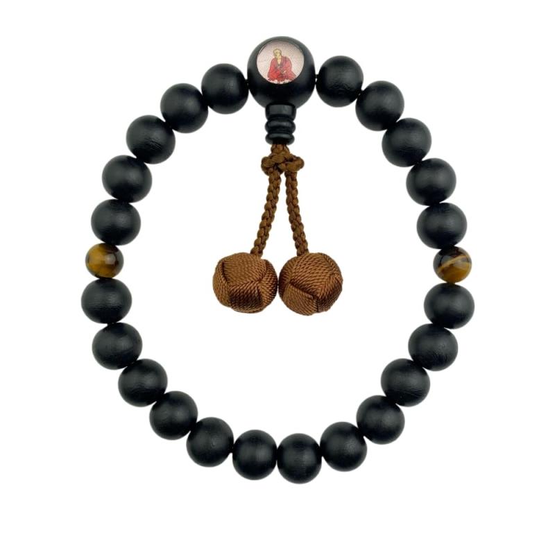 WONDERFUL LOTUS 妙｜蓮｜花 数珠 男性用 黒檀 22玉 2色房 数珠袋付き 略式数珠 ブラック 黒 メンズ 葬儀 葬式 法要 法事商品名称：数珠 男性用 22玉 龍彫り 黒オニキス 2天虎目石 正絹2色房　数珠袋付き 親玉：...