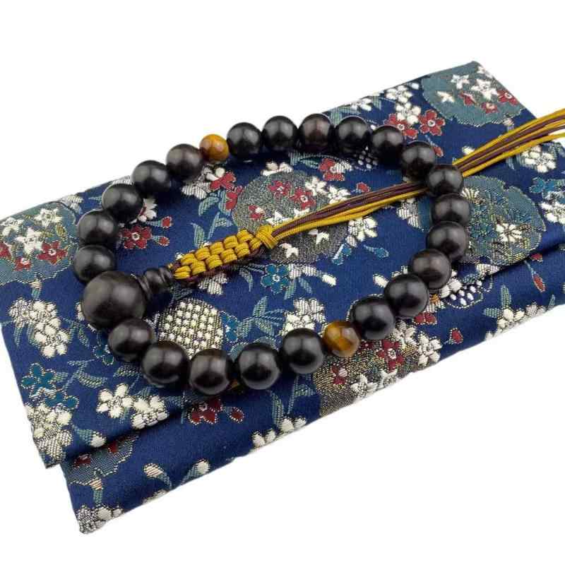 妙蓮花 浄土真宗 数珠 男性用 22玉 黒檀 2色紐房 本式数珠 仏具 葬儀 法要 法事 葬式 じゅず 門徒 真宗 念誦 数珠袋付き