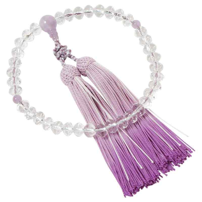 喜芳工房 京念珠 数珠 女性用片手略式念珠 水晶スターシェイプ ローズクオーツ入 正絹ぼかし房 すべての宗派対応 証明書付世界にたった3人しかいない、京都府伝統産業優秀技術者の念珠師である京の名工 喜芳。その類まれなる技術を引き継いだ喜芳工...