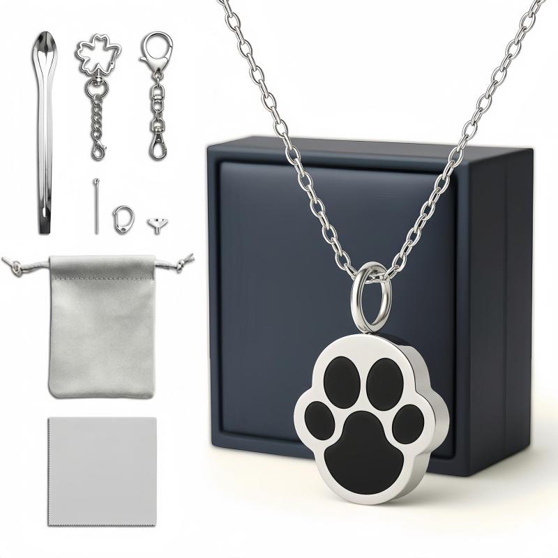 [徳芸TOKUGEI] 遺骨 ペンダント ペット メモリアル キーホルダー 肉球デザイン ネックレス 手元供養 ステンレス 低アレルギー 防水 犬 猫 遺灰 遺骨 遺髪入れ アジャスター 納骨キット付き 自【豊富な付属品で届いた瞬間から寄り...