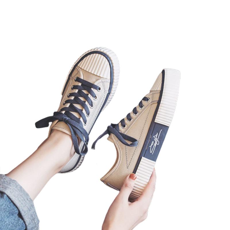 [changjing] スニーカー レディース キャンバス シューズ 軽量 防滑 通気性 ローカット レースアップ 帆布靴 人気アイテム 春 韓国版百搭 学生の白い靴 港風の板靴 通学 通勤 春 秋 (ベージュ,24c【快適生地】良質なキャ...