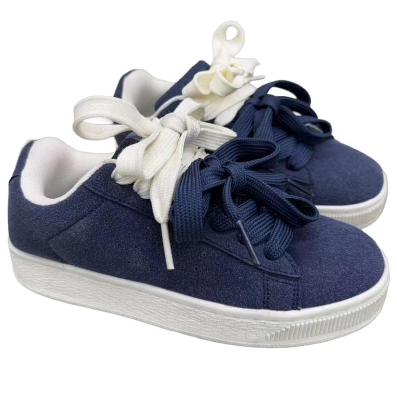 [FleurUneffe] ネイビー スニーカー, 厚底 プラットフォーム, ラウンドトゥ, カジュアル シューズ, フェイクレザー, ストリート系, オールシーズン対応, 3cmヒールデザイン性: ネイビーとホワイトのバイカラーで、太めの...