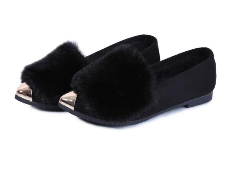 [lunar.maria] レディース ファーパンプス フラットシューズ ファー 付き ふわふわ 美脚 モコモコ 痛くない 柔らかい スリッポン パンプス スエード ポインテッドトゥ ぺたんこ ローヒール ファ・安定感のあるフラットなパンプ...