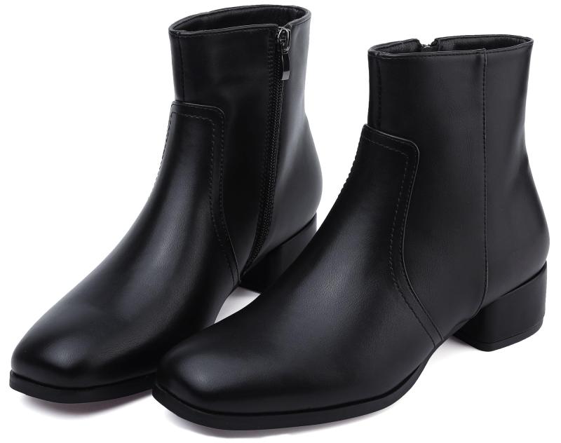 [todaysunny] ブーツ レディース ショートブーツ 厚底 黒 歩きやすい サイドジップ ローヒール ハイカット スクエアトゥ 革靴 防水 女性用 秋 冬 大きいサイズ 美脚 柔らかい boots for women【デザイン】：ス...