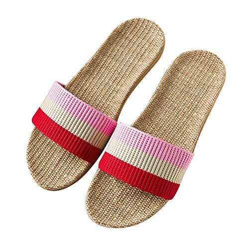 [Fantasy sheep] Wakind ルームシューズ ベーシック 来客用 部屋用 履きやすく 室内 静音で軽量 麻 夏春スリッパ編み物 (三色 レッド, 22.5cm~23.5cm)…