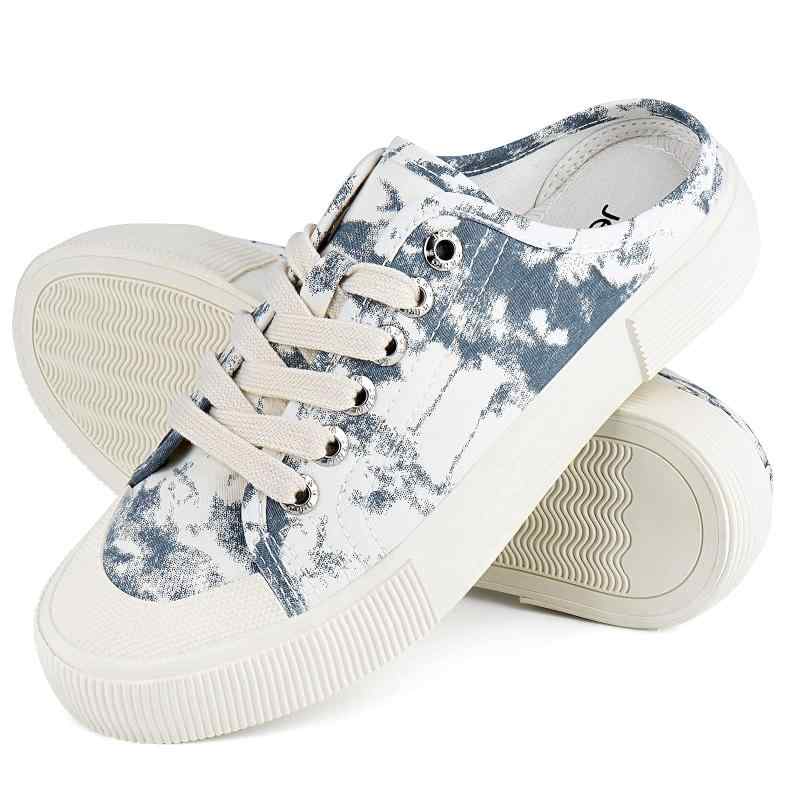 [JENN ARDOR] かかとなしスニーカー レディース キャンバス 通気性 履きやすい スリッポン カジュアルシューズ レースアップ 流行 女性 コーディネート 散歩 ショッピング 室内履き 日常着用 23👟【かかとなし...