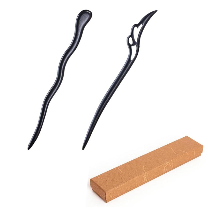 CHENLONB 簪 かんざし 2本セット 天然木 黒壇 シンプル レトロ おしゃれ 一本挿し 髪飾り 和装小物 成人式 卒業式 結婚式 发簪 収納ケース付き【セット内容】発簪2本セットと専用ギフトボックスが1つ付属。【高品質な素材】天然黒...