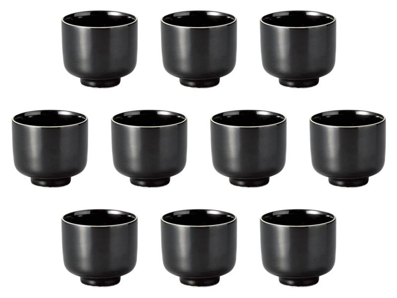 10個セット 蛇の目ゴールド黒艶5勺盃 [ 6.3×5.5cm ] | ぐい呑 セトモノホンポ(Setomonohonpo)各[ 6.3×5.5cm ]