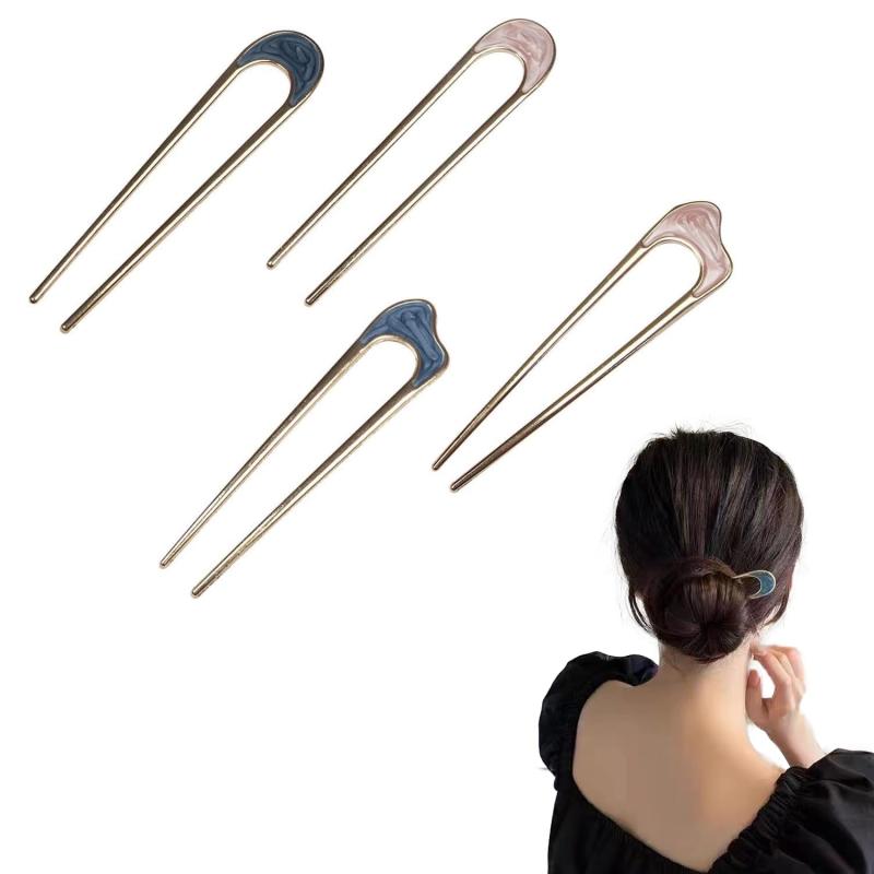 U字 髪飾り 4枚入り U字型 簪 お団子ヘアメーカー ヘアピン ゴールド 髪留め 髪飾りらくちん 和装 成人式 卒業式 結婚式 パーティー アクセサリー（4種類)【仕様】u字簪 4個セット：ピンク×2個、ブルー×2個。 サイズは約11cm...