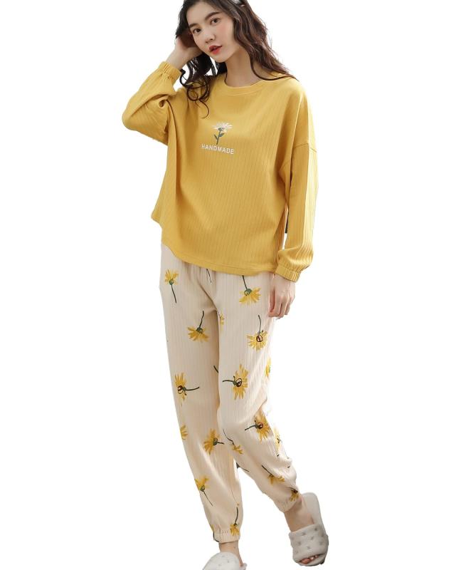 [Kayuuhin] パジャマ レディース 長袖 綿100 春 秋 かわいい ゆったり ルームウェア 上下セット 部屋着 丸首 プルオーバー 柔らか 吸汗 通気 寝間着 カジュアル【上質綿100%生地】上質な綿100%生地で作られ、きめ細か...