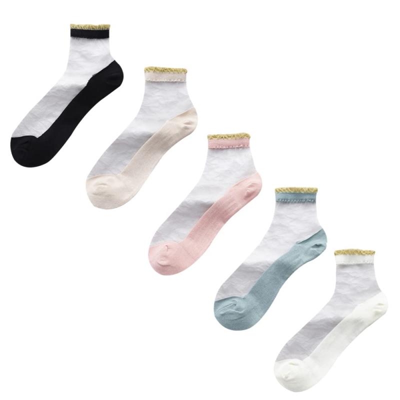 [Shinn Tinn Socks] 靴下 シースルーレディースソックス くるぶし ショート 春夏 かわいい 5足 5色 がジュアル 森ガール 姫系 透明メッシュソックス 薄手 綿底 通気性 通勤 デート 5足組 22-25CM高品質：60...