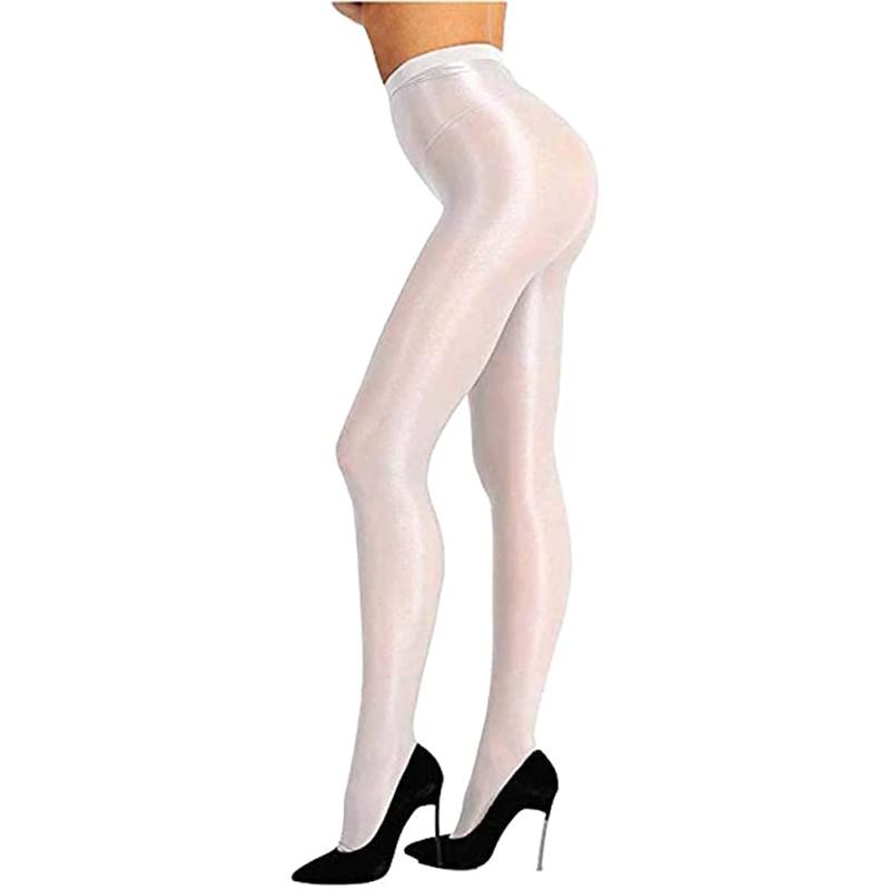 [YuanD] 超光沢 オールスルー パンスト 大きいサイズ キラキラ シャイニー パンティストッキング 伸縮性 美脚 美尻 タイツ 靴下 ストッキング (白) Free Size
