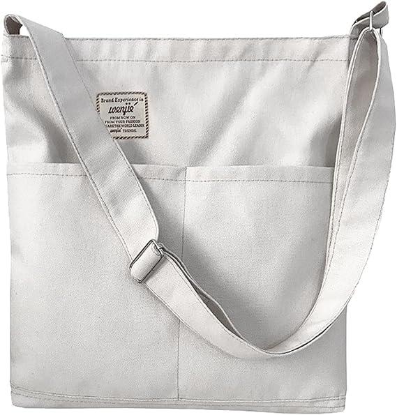 [FineGood] A4 大容量 ショルダー トート キャンバス ショルダーバッグ 肩掛けバッグ 手提げ袋 多収納 ファスナー付き キャンパストート帆布 男女兼用 旅行用 通学通勤 白【サイズ】約 34cm 高さ：34cm マチ幅：5cm...