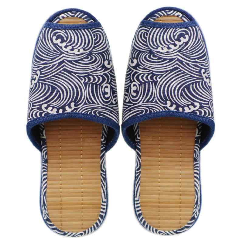 [FASPROJECT] 夏 スリッパ 藍染め (メンズ レディース M L) 外縫い W底 畳インソール 竹インソール 涼しい 男性 紳士 女性 婦人【藍染風プリント生地】落ち着いた大人の魅力を引き出す濃い藍色のプリントが施されています。...