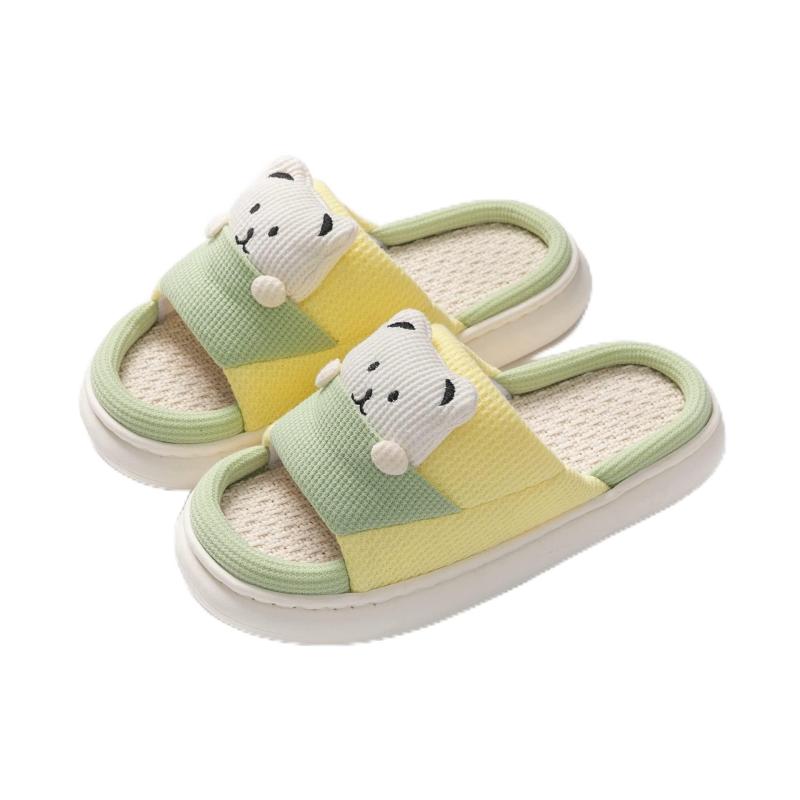 [HZJSWY] レディース メンズ 春夏秋 スリッパ 前開き 麻 室内履き 滑り止め ルームシューズ 可愛い クマちゃん 履きやすい 来客用 部屋用 室外 ギフト【注意】靴底にて表記された「250mm、260mm、270mm、280mm、...