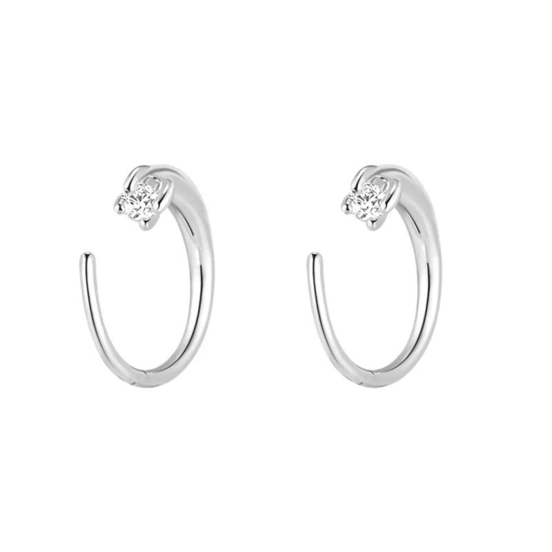 Moonstan ピアス レディース 人気 ゴールド シルバー 金属アレルギー対応 シンプル キュービックジルコニア キラキラ つけっぱなし程よい存在感のあるピアスが登場キャッチのない、一度着けると外れる心配もないのでなくならない嬉しいデザ...