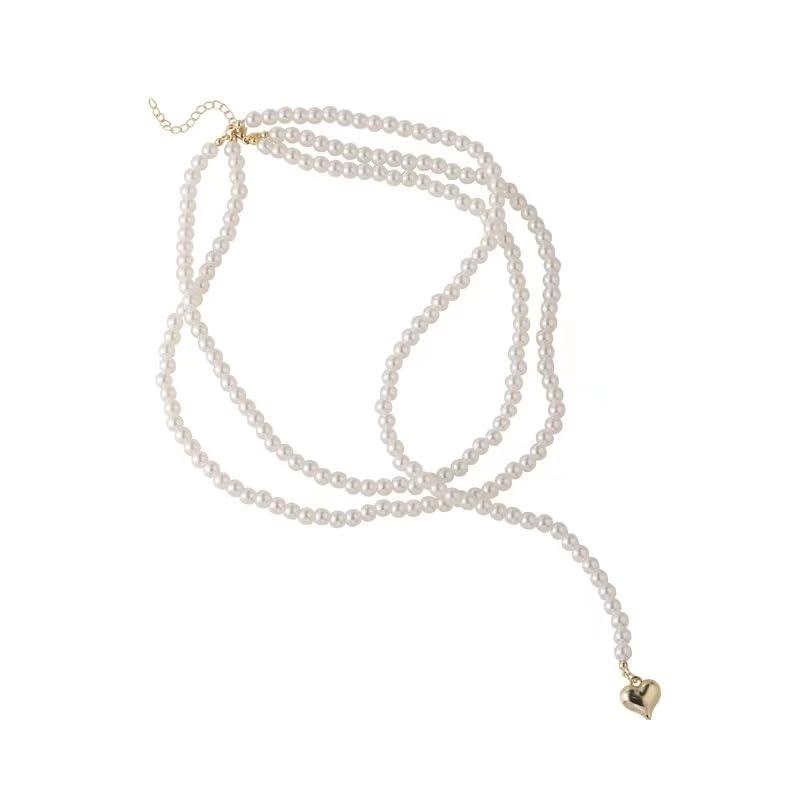 [ROSELLA] パール ネックレス 二連 三連 垂れ下がり ハート ホワイトパール フォーマル カジュアル 結婚式 パーティー お呼ばれ 人気 レディース アクセサリー✅【ネックレス長】：約42cm (+5cm程度の延長チェーン付き）✅...