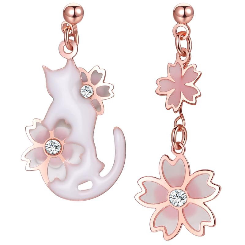 OIDEA レディース イヤリング ピアス 桜 さくら モチーフ ニードル 穴あけ 女性 女の子 女の人 揺れるピアス ピンク pink アクセサリー ジュエリー jewelry 真鍮 ブラス製 日常 可愛い 通勤 人気