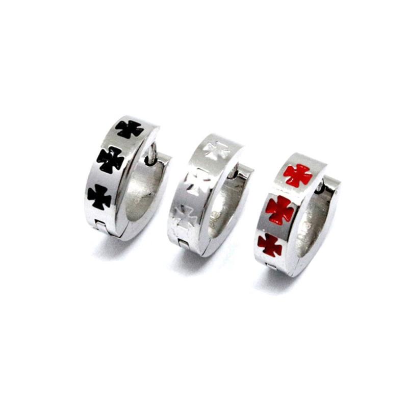 [PIAcollection] ピアス フープピアス リングピアス クロス 十字架 ステンレス 13mm レッド 1個売り シルバーカラー sv素材：ステンレス/サイズ：外径/13.5mm,幅/3.8mm，厚み/2.2mm /この商品は1ヶ...