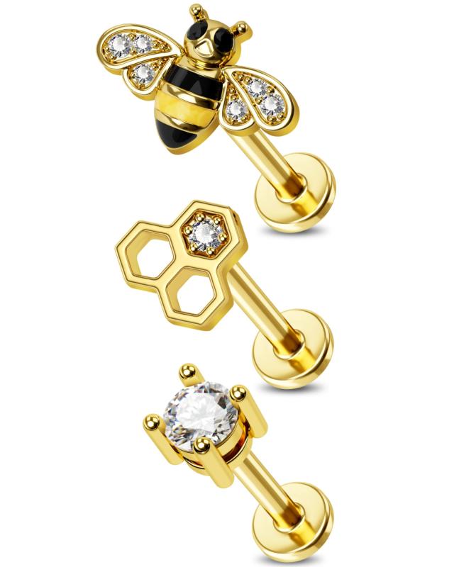 OUFER Body Piercing Helix Labret Lip Stud Earring Bar 16G Helix Tragus Piercing Jewellery 316L Stainless Steel Tragus Co...