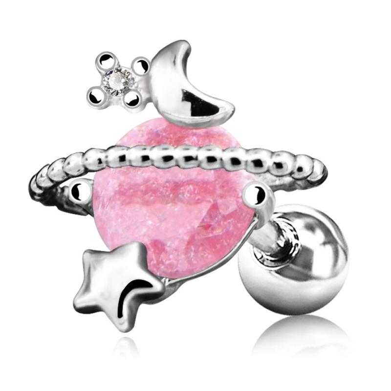 OUFER 16G 316L Surgical Steel Cartilage Earring Studs Star Moon Pink Stone Saturn Planet Tragus Earrings Helix Ear Pierc...