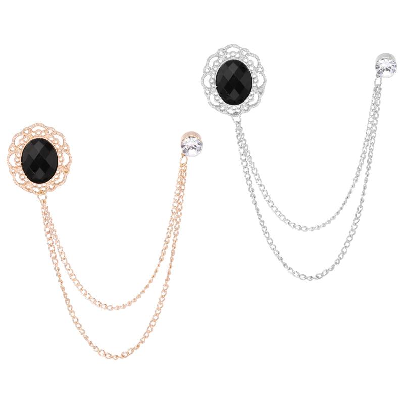 PATIKIL ラインストーンチェーンブローチピン 2個の楕円形ラインストーンタッセルチェーンハンギングファッションクリス タルラ ペルスーツピン 女性用男性用服装ドレスブーケコートハッ仕様：カラー：黒；素材：合金、ラインストーン；ラインス...