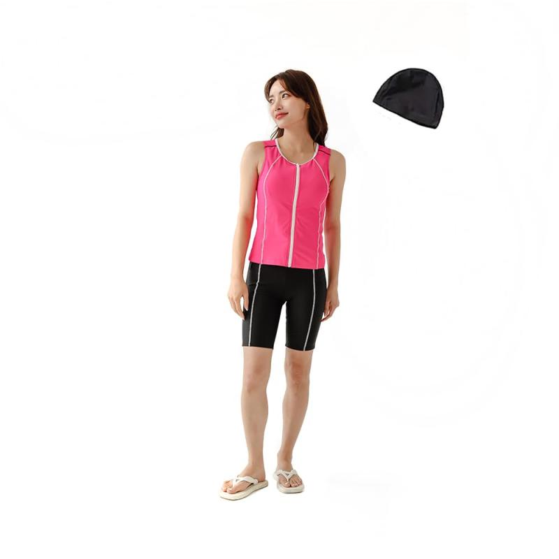 [KOUKOUCOCO] スポーツ 競泳 練習用水着 タンク フィットネス 水着 レディース フィットネス水着 セパレート ノースリ スイムキャップ セット めくれ防止 キャップ付き CY860フィットネス水着 めぐれ防止付き 220G目付...