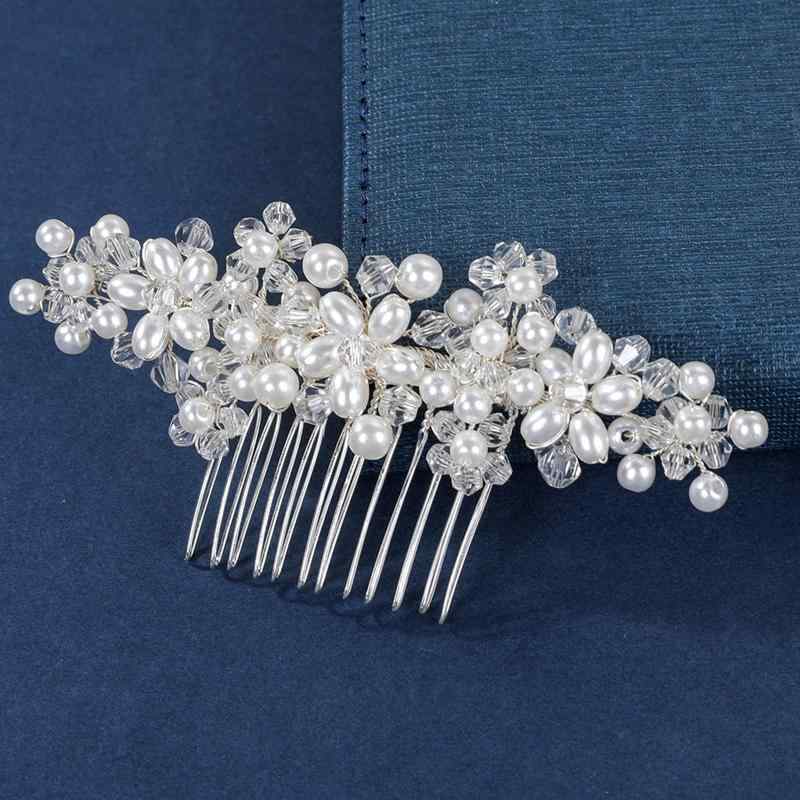 LOHGOU 手作りシルバーパールクリスタル髪飾り ヘアコーム 花 結婚式 ブライダル髪飾り 女性ギフト 和装 洋装【純粋な手作りで、独特の高級感を演出】本体は職人が手作業で一つ一つ組み立てております。機械生産品にはない温かみのある風合いが...