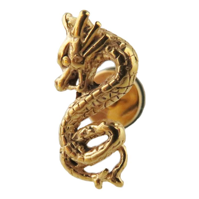 [PIAcollection] ボディピアス 龍 ドラゴン ピアス 16G フェイクプラグ フェイクバーベル スタッドピアス 軟骨ピアス ストレートバーベル ゴールドカラー 片耳売り fp16g90龍gdステンレス