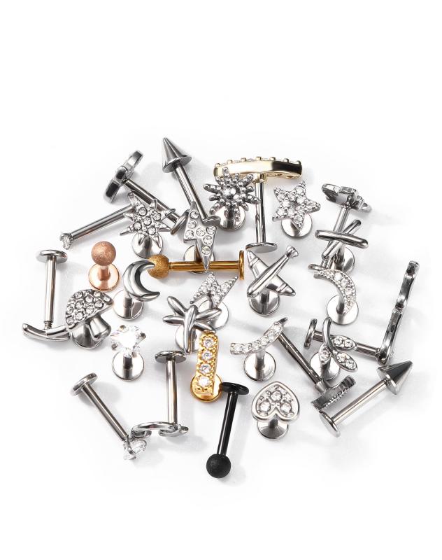 [OUFER Body Piercing] 16G チタニウム螺旋形唇スタッド、8mm Tragusコンシュイヤリング、任意で316Lステンレス鋼平らな背部イヤリング付きのボディ穿孔用宝石類Labretリップピアスはチタン、ニッケル、鉛フリ...