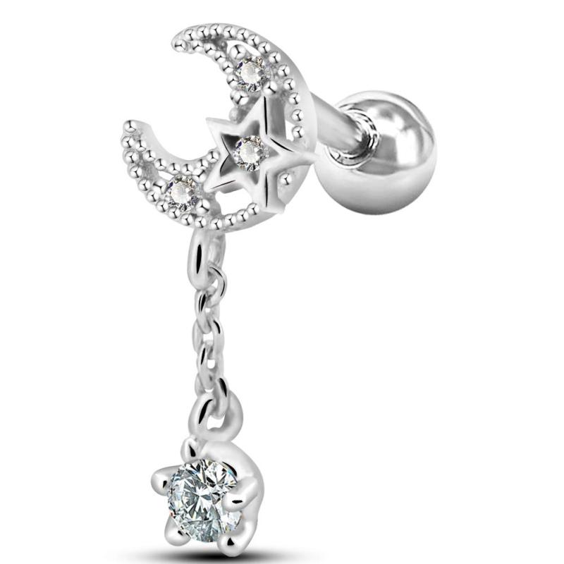 OUFER Cartilage Earrings 16G Stainless Steel Moon with Cubic Zirconia Dangle Tragus Earrings Helix StudsStyle:16G Stainl...