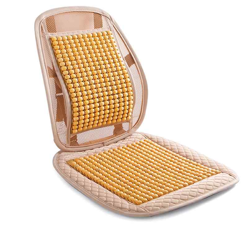 夏用 木製通気 ビーズ メッシュ 背もたれ ランバーサポート熱中症対策 蒸れない 座布団 腰楽背あて ひんやり シート車 事務椅子 オフィス用 滑り止めシート クッションュ付き「通気性抜群 蒸れない」カバーは夏に冷たく気持ち良い天然木のバン...