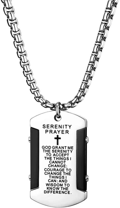 OIDEA 聖書 ネックレス メンズ ペンダント ドッグタグ 十字架 トップ クロス 祈り ステンレス キリスト教 アクセサリー ロック系 ゴシック系 彼氏 友達 誕生日 記念日 クリスマス バレンタ