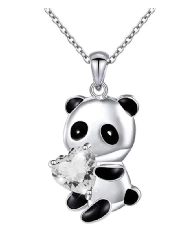 LOVES(ラブズ) ネックレス パンダ ハート キラキラ ラインストーン [ベルベット調ポーチ付き]パンダちゃんがハートのキラキラを抱えたキュートなペンダントです。リモート映え、SNS、インスタ映えにパンダトップ部分：約3.5×3cm、チ...