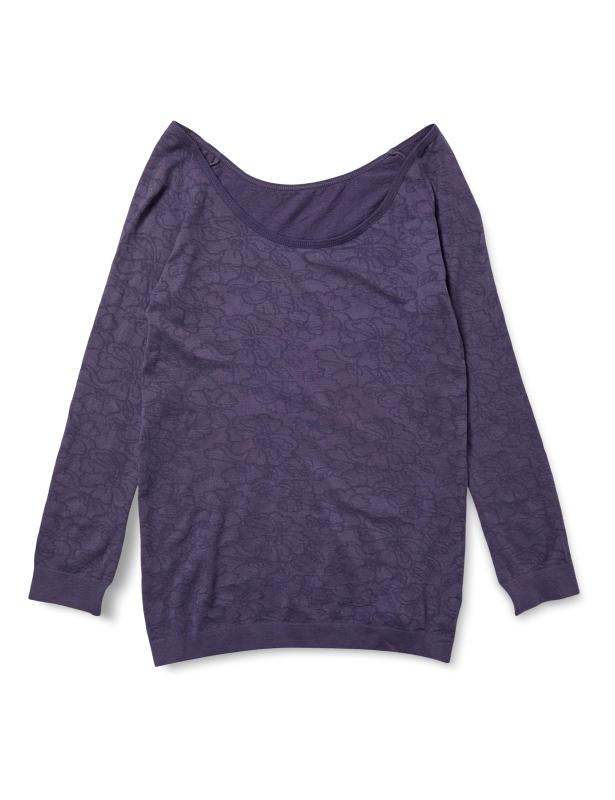 [アツギ] インナーウェア [着るタイツ] ラインフラワー柄 8分袖 48761NS レディース脇に縫い目がない成型静電防止加工でぱちぱちしにくいUネック温活に90デニール相当