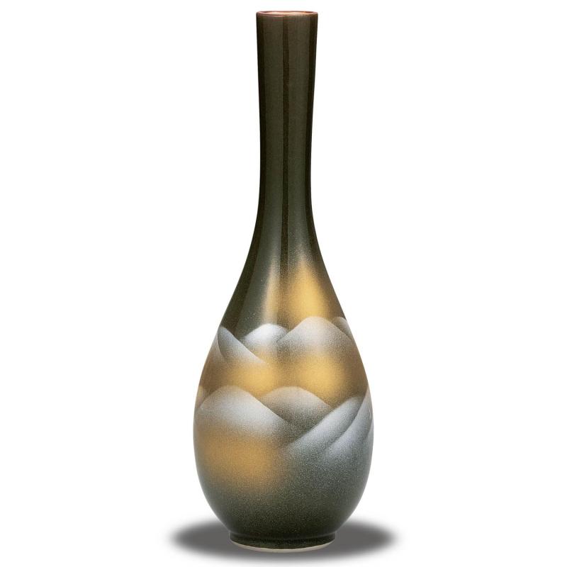 和座の蔵 おしゃれ 陶器 花瓶 九谷焼 花器 連山 ブランド インテリア フラワーベース 日本製 誕生日プレゼント 還暦祝い 古希祝い 喜寿祝い 米寿祝い ギフト花瓶 サイズ：径8.5cm×高さ25.5cm【ギフトBOX仕様：専用 化粧箱入...