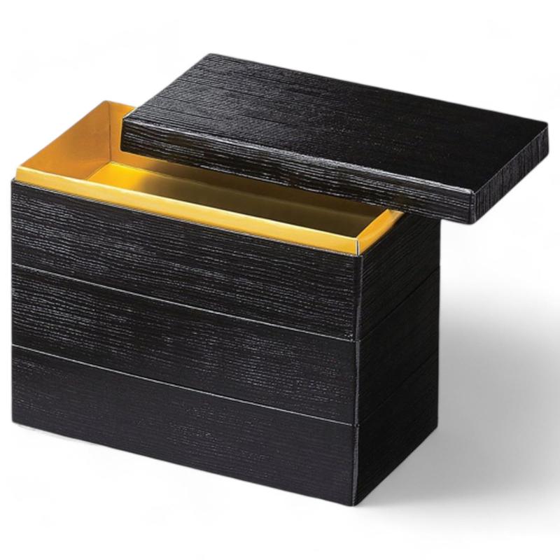 J-kitchens 漆器 重箱 3段 8.5寸 1/2長角和 紙 黒ヘギ目 25.0cm 紙製 お重 お重箱 日本製外径サイズ：約 25.0cm x 12.8cm x 18.0cm1段内径サイズ：約 240cm x 120cm x H45...