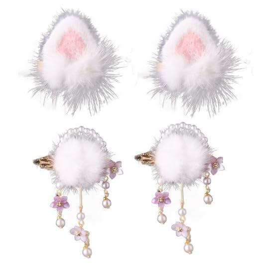 [KAMIRI] ヘアアクセサリーセット 古代風 髪飾り＆イヤリング ピアス 漢服用 ゴールド 白花デザインチャイナドレスに合う髪飾り3点とイヤリングのセットです。結婚式、演劇・舞台・コスプレなどにもお使いいただけます。存在感がありドレスに...